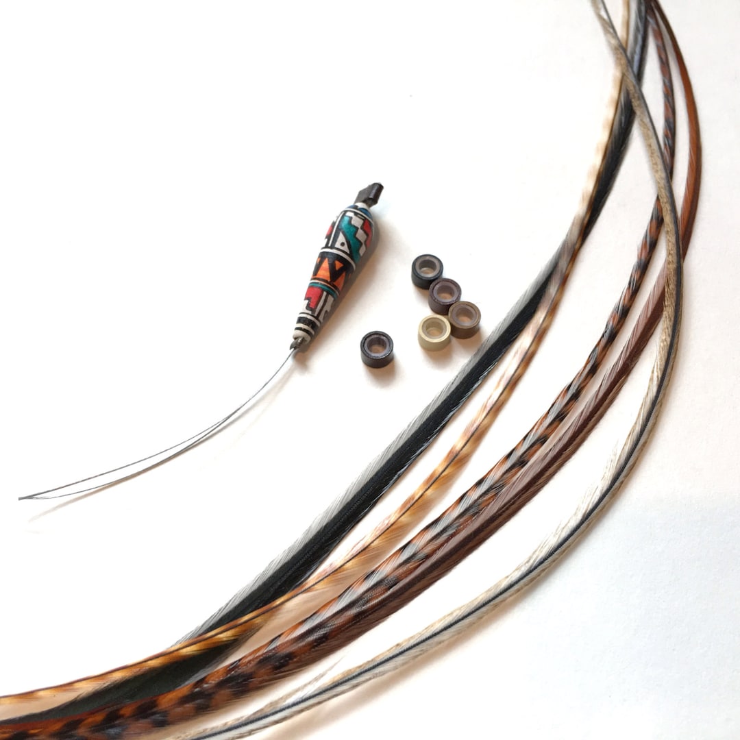 Natural Feather Hair Extension Kit: Rooster Feathers, Crimp Beads - Etsy