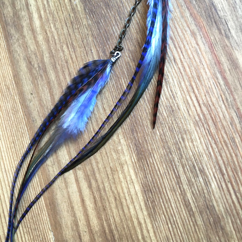 Single Long Feather Cascade Earring: Blue Violet Brown Asymmetrical ...
