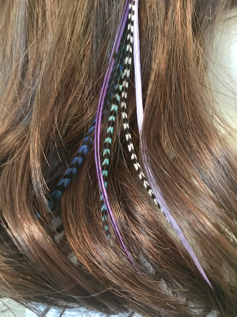 Feather hair extension clip in blue turquoise purple lilac | Etsy