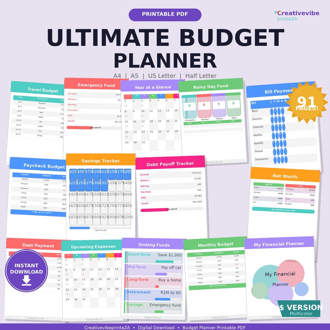Ultimate Budget Planner Printable PDF | Monthly, Debt Payoff Tracker ...