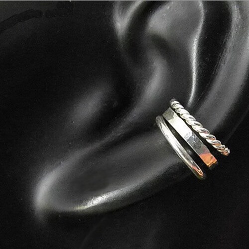 Earcuff Silver Hammered Twisted Dots Smooth Beads Sterling No - Etsy