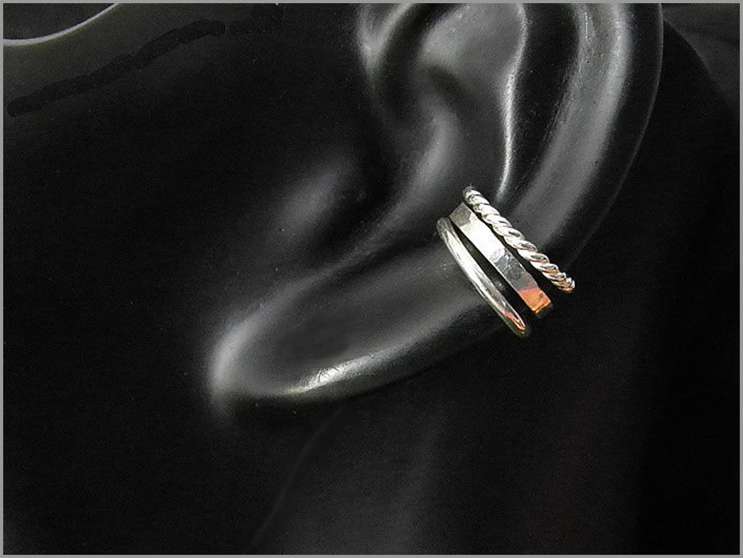 Earcuff Silver Hammered Twisted Dots Smooth Beads Sterling No Piercing - Etsy