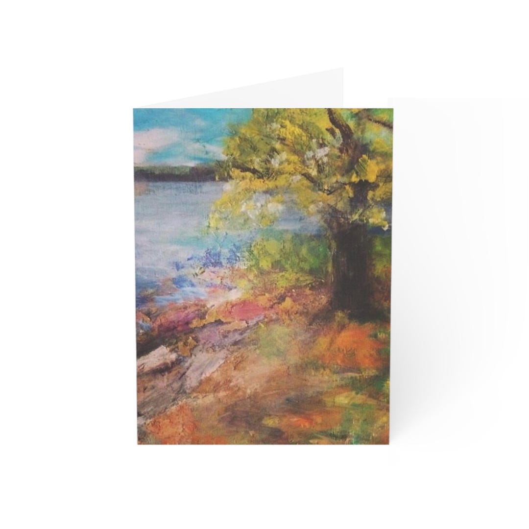 Lakeside Light, Painterly Nature Landscape Art Greeting Card | Blank ...