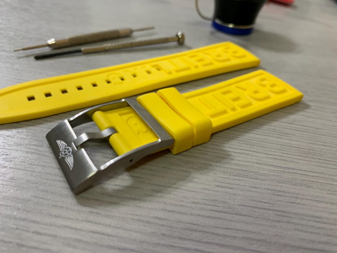 22mm/24mm Breitling Yellow Rubber Wrist Watch Strap With Stainless ...