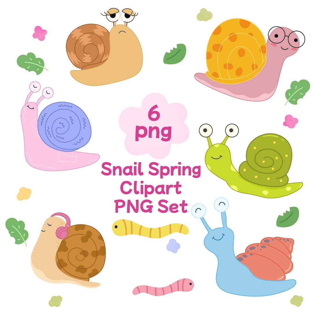 Hand Drawn Snail Spring Clipart PNG Set: Whimsical Garden Animals ...