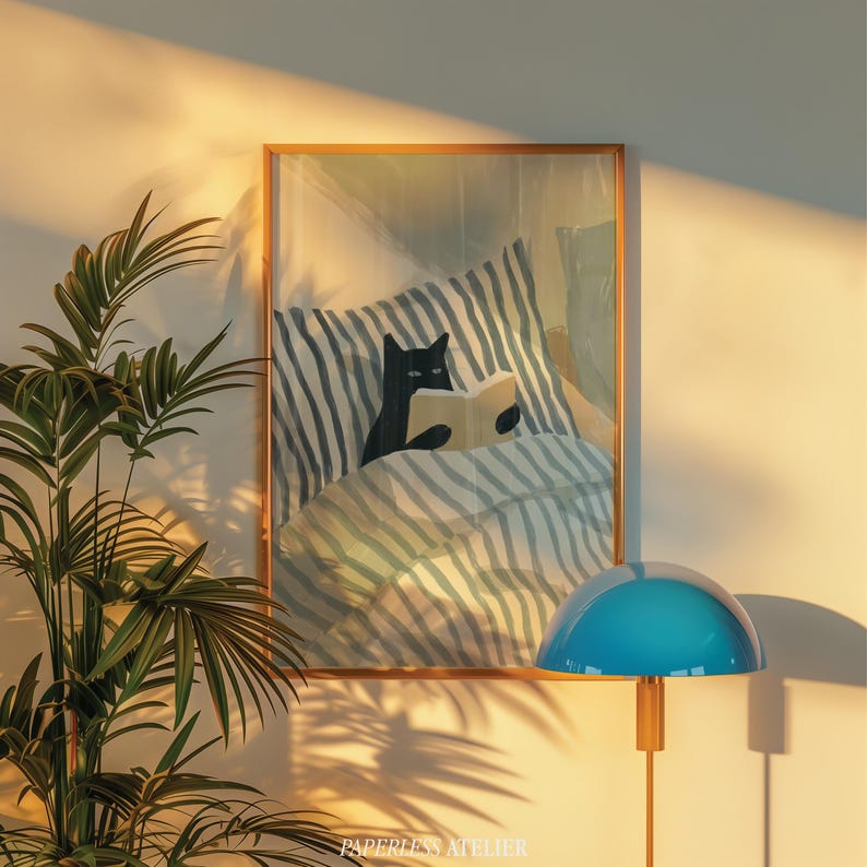 Cat Reading in Bed Print | Cozy Bedroom Wall Art (digital Download) - Etsy