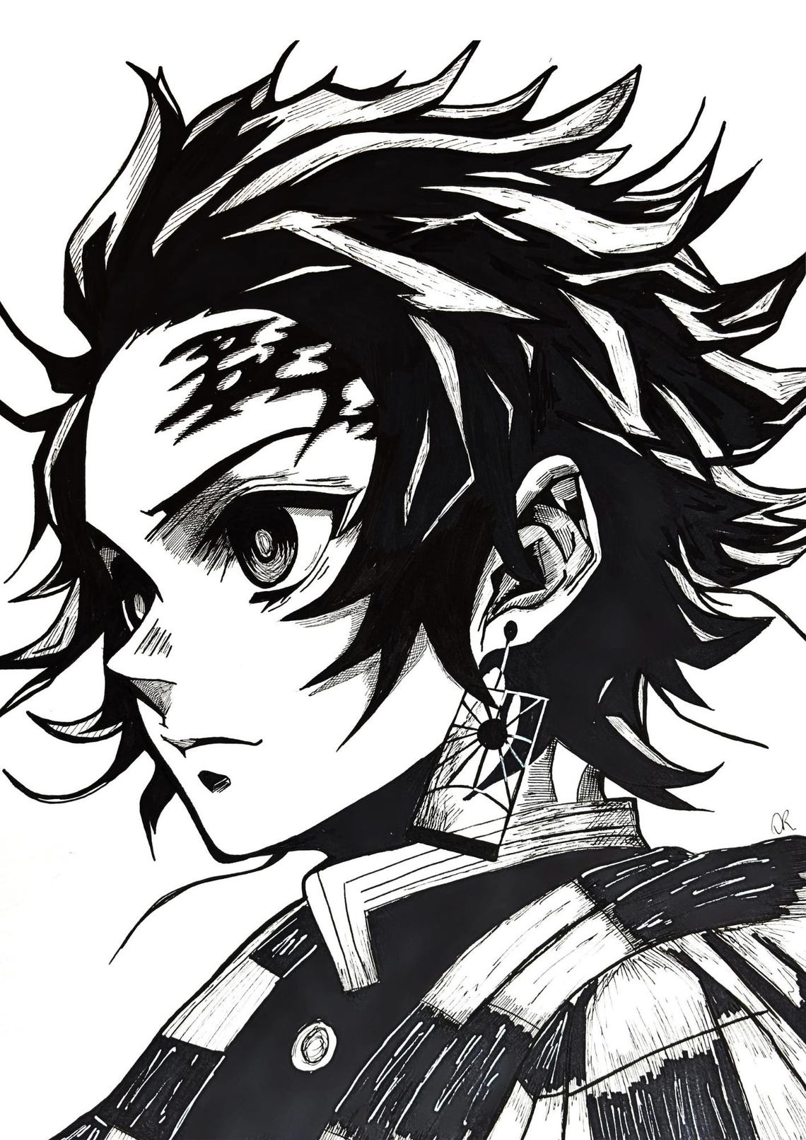 Graphic Portrait of Tanjiro - Demon Slayer - Black & White Print - Etsy