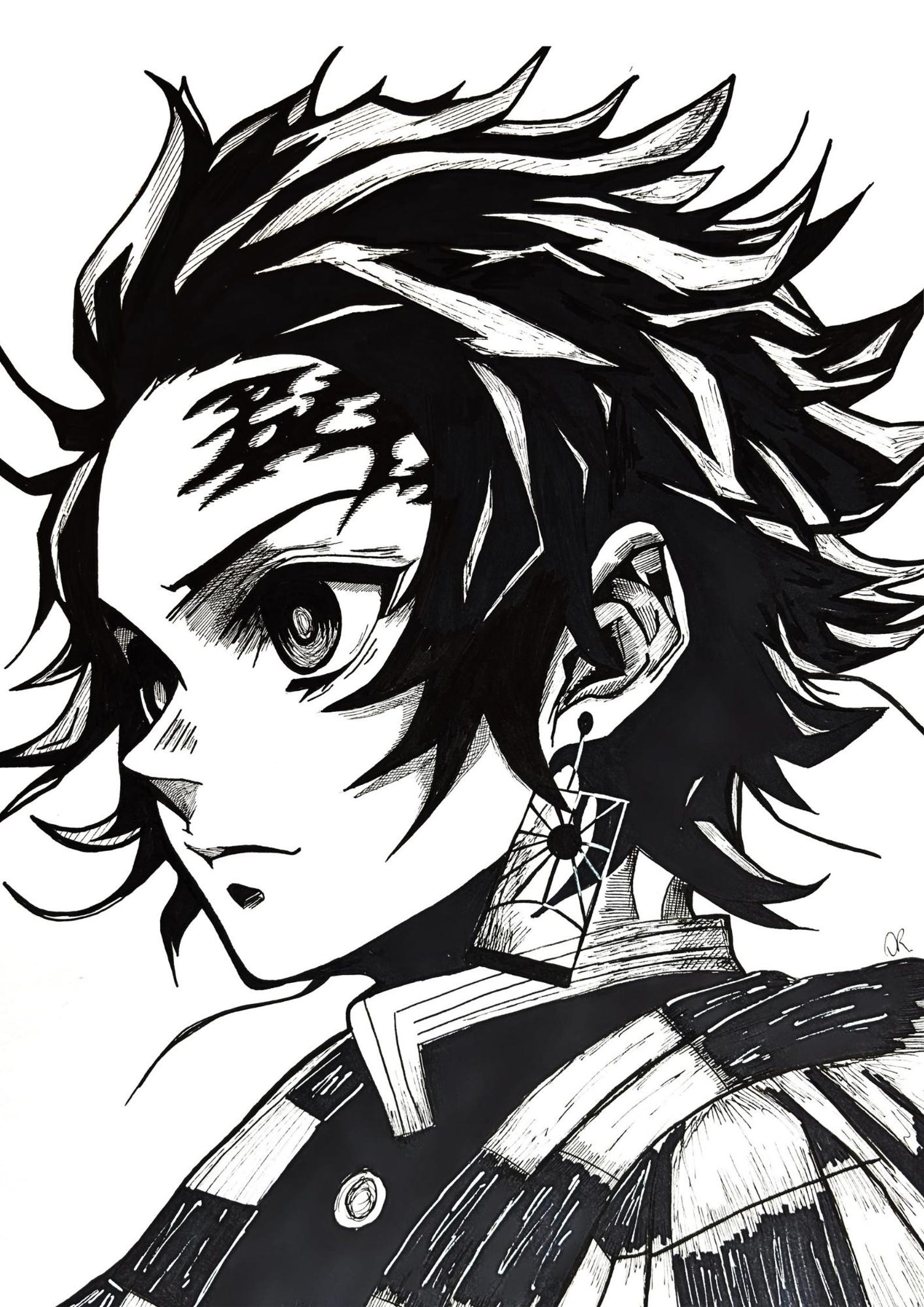 Graphic Portrait of Tanjiro - Demon Slayer - Black & White Print - Etsy