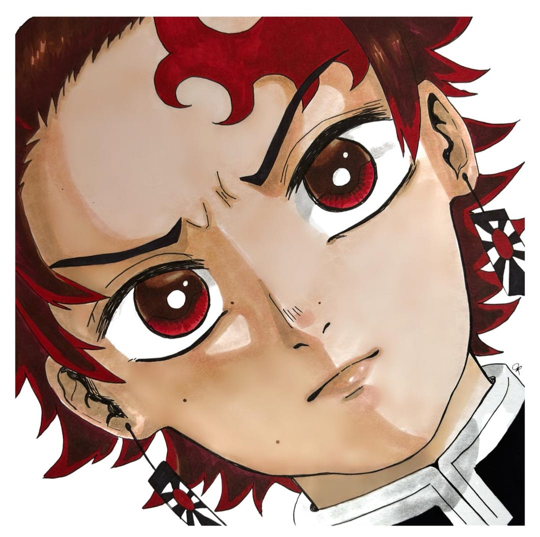 Graphic Portrait of Tanjiro - Demon Slayer - Color Illustration - Etsy