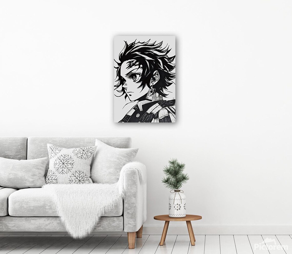 Graphic Portrait of Tanjiro - Demon Slayer - Black & White Print - Etsy