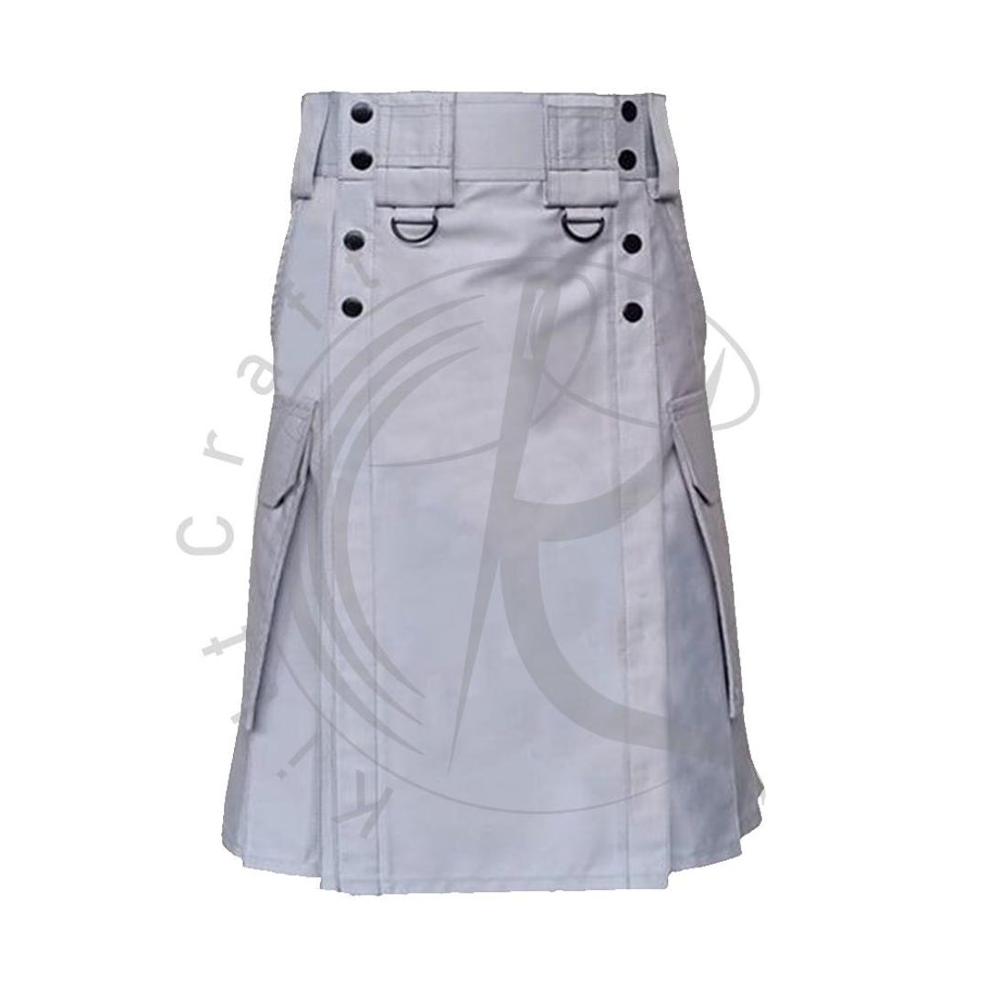 Men's Light Grey Utility Kilt - Modern Cotton Cargo Kilt - Etsy