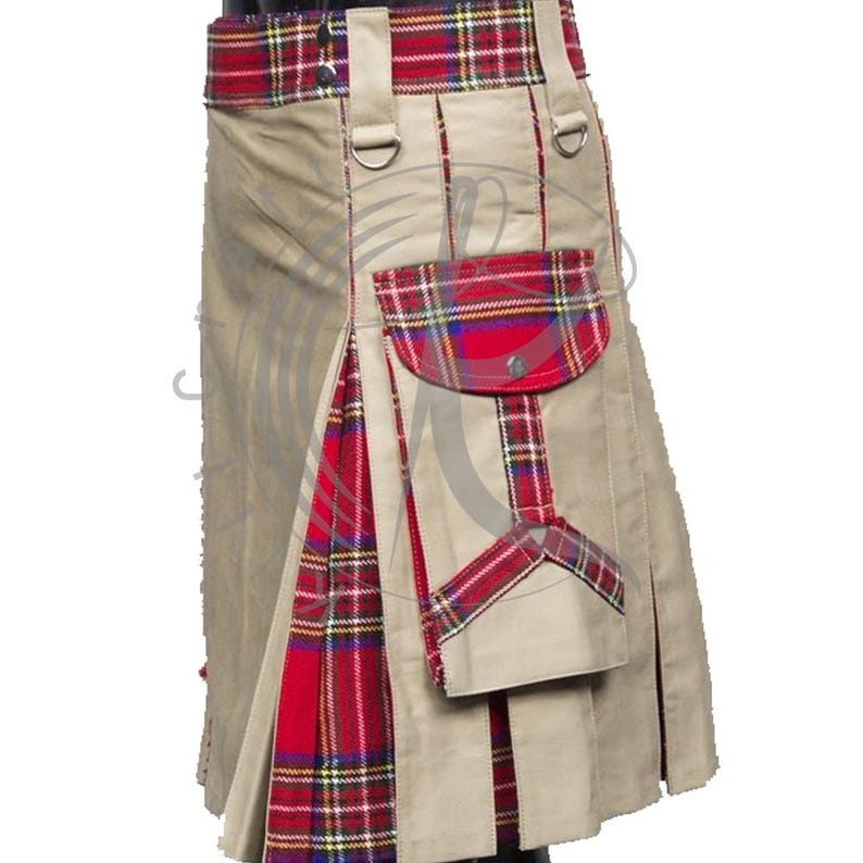 Handmade Men's Hybrid Utility Kilt Design - Grey and Red Tartan ...