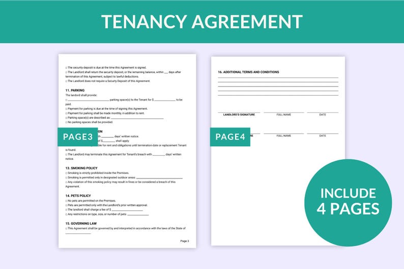 Tenancy Agreement Template | Printable Rental Lease Contract | Editable ...