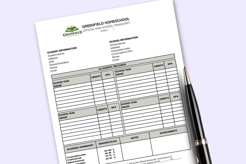 Editable Homeschool Transcript Template, College Report Card (digital ...