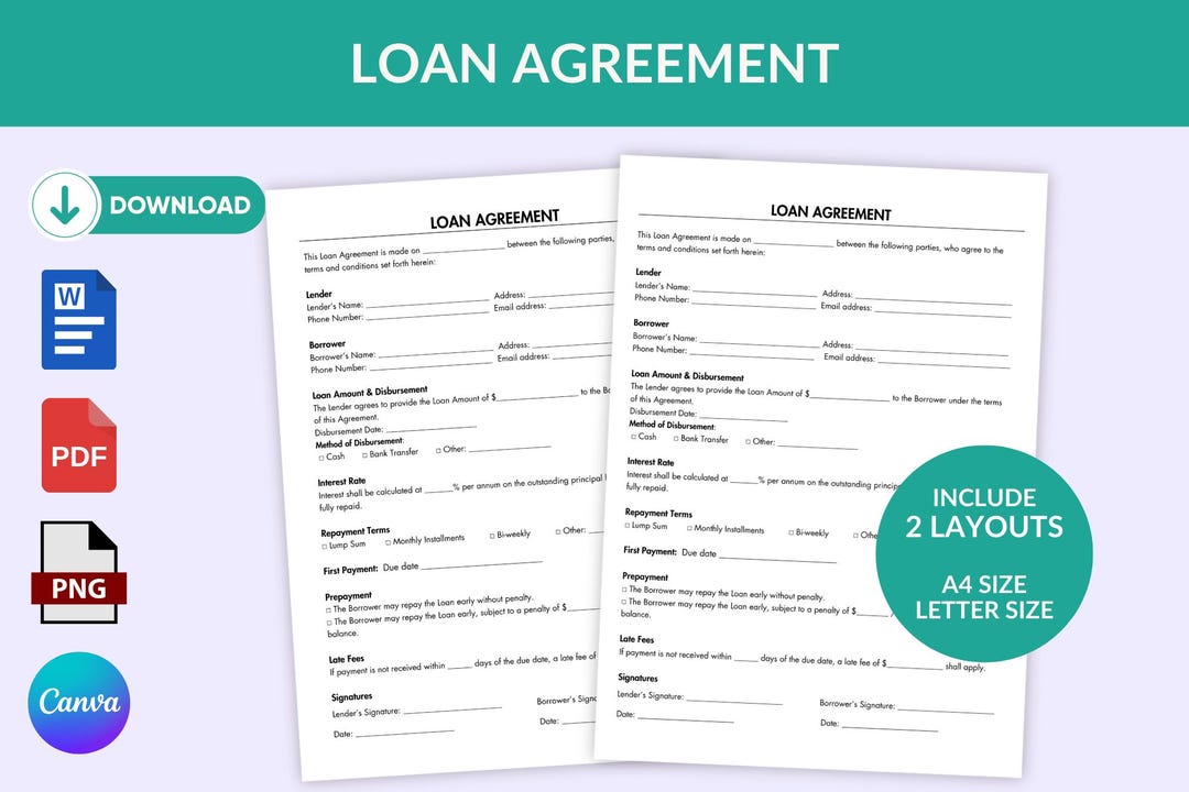 Loan Agreement Template | Editable Loan Contract | Personal & Business Loan Form | Printable PDF ...