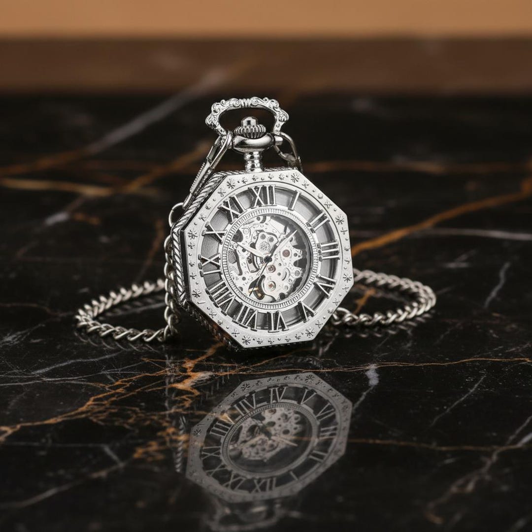 Steampunk Hexagonal Pocket Watch | Mechanical Roman Numerals | Gold ...