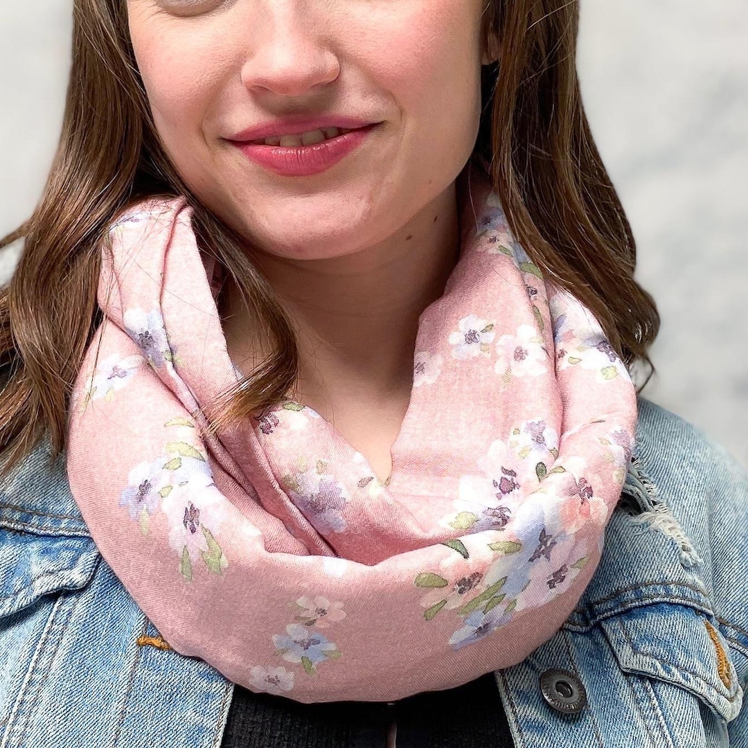 Blush Pink Pansies Bamboo Infinity Scarf: Floral Double Gauze - Etsy