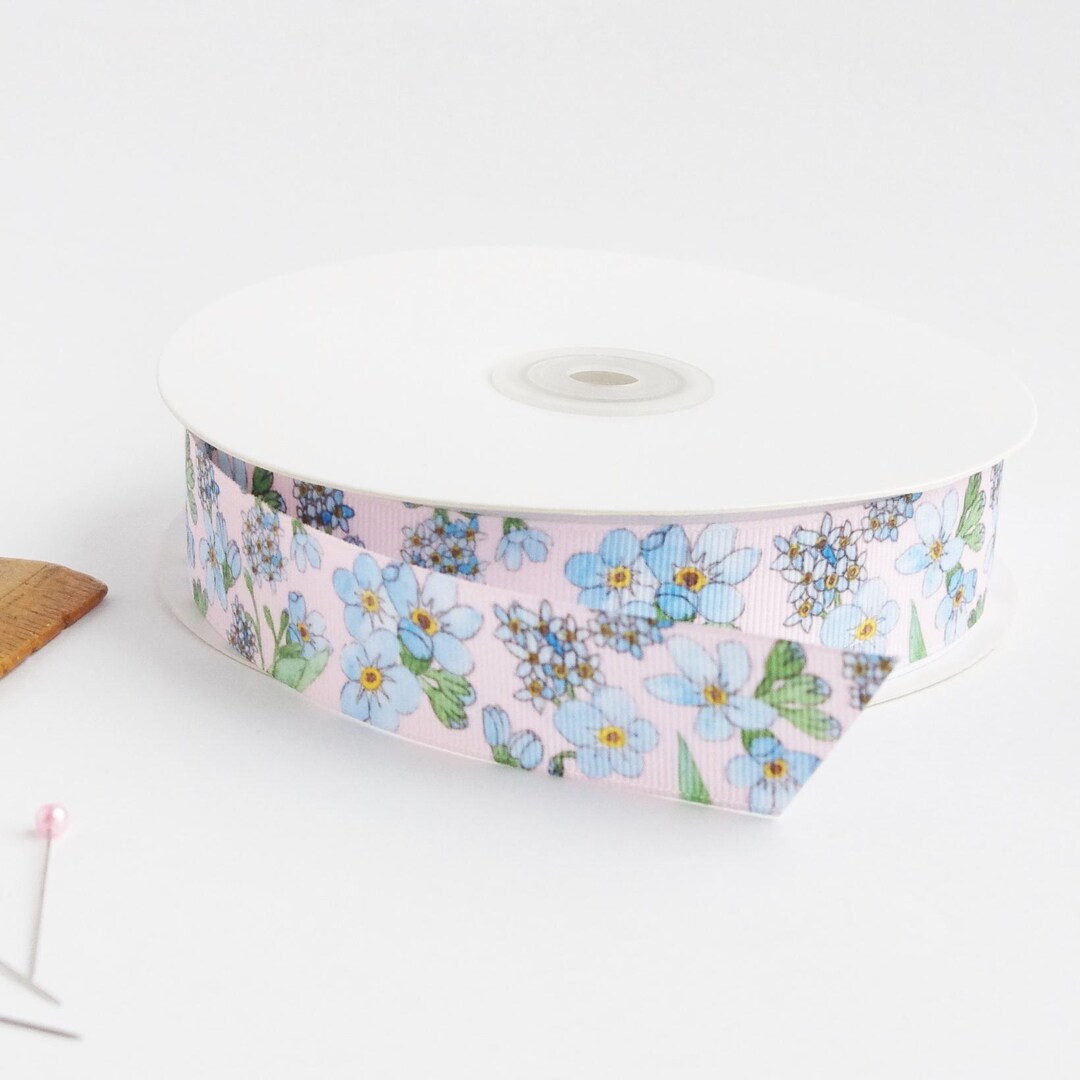 Forget-me-nots Grosgrain Ribbon: Pink & Blue Floral Trim, 1" Wide - Etsy