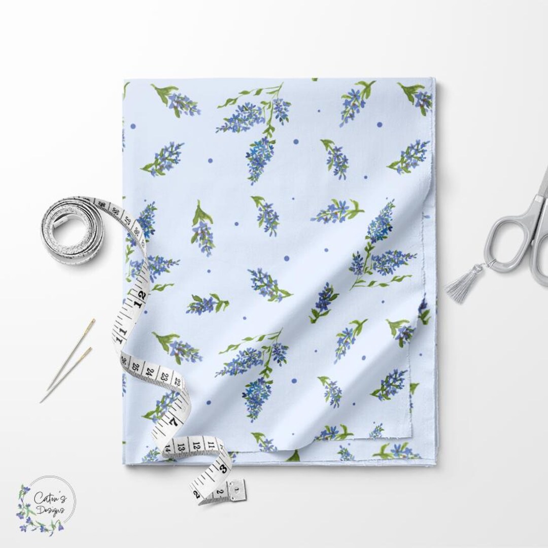 Lilac Print Fabric / Fat Quarter / Exclusive Print / Blue Flowers Print ...