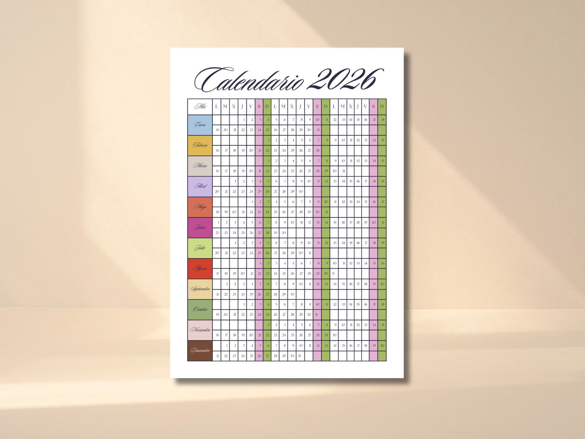 2026 Printable PDF Calendar, A1 A2 A3 A4, Editable Canva Digital ...