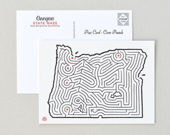 OREGON Map Maze 5x7 Postcard Hand Designed by David Birkey Portland ...