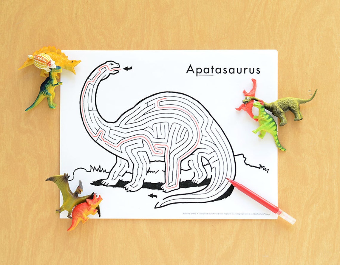 Printable Dinosaur Maze | Apatosaurus | Hand-drawn Instant Download ...