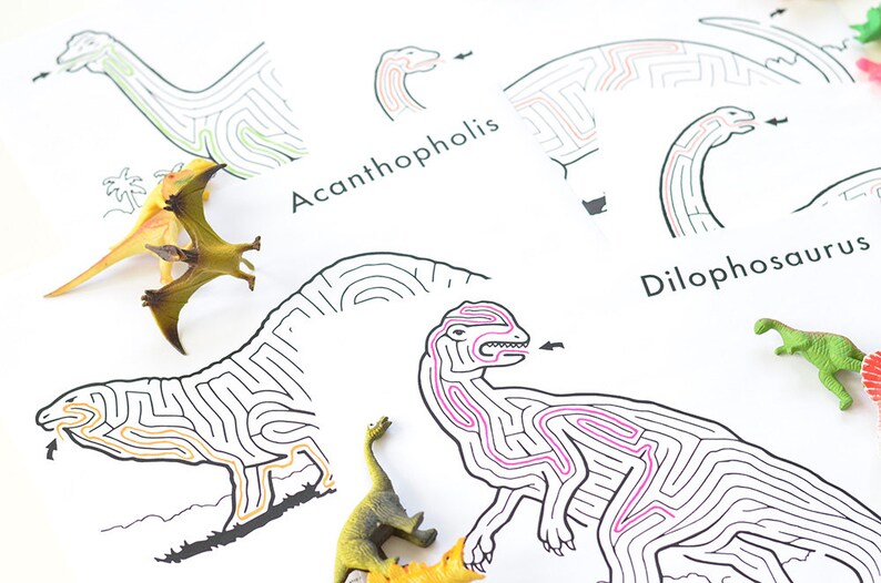Five Printable Dinosaur Mazes 5 Pages of Print-ready Hand-designed ...