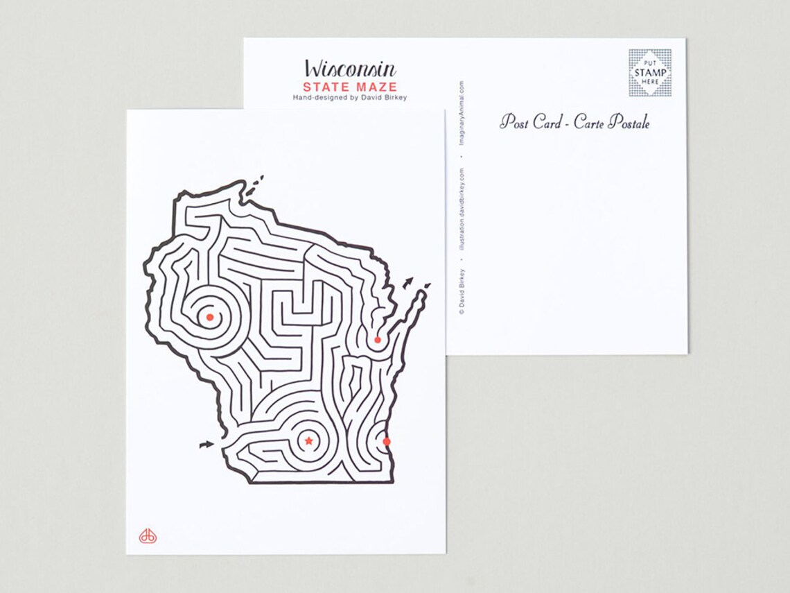 Wisconsin Maze 5x7" Postcard | Hand Designed by David Birkey ...