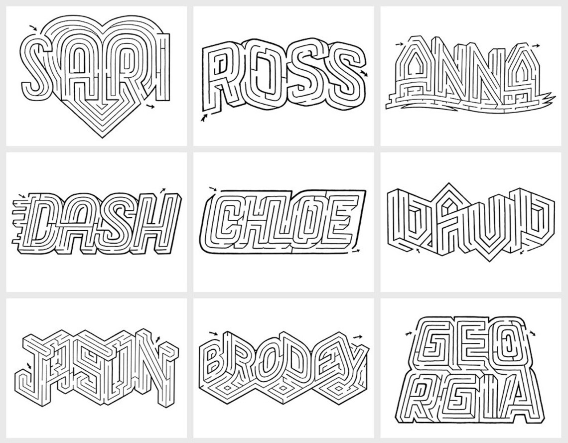 CUSTOM Hand-lettered Name Maze - Fun Activity for All Ages - Printable ...