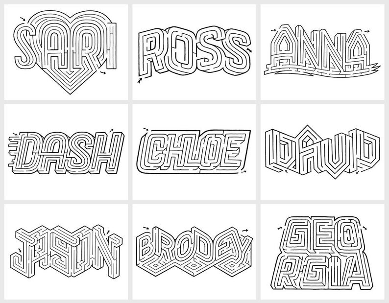 CUSTOM Hand-lettered Name Maze - Fun Activity for All Ages - Printable ...