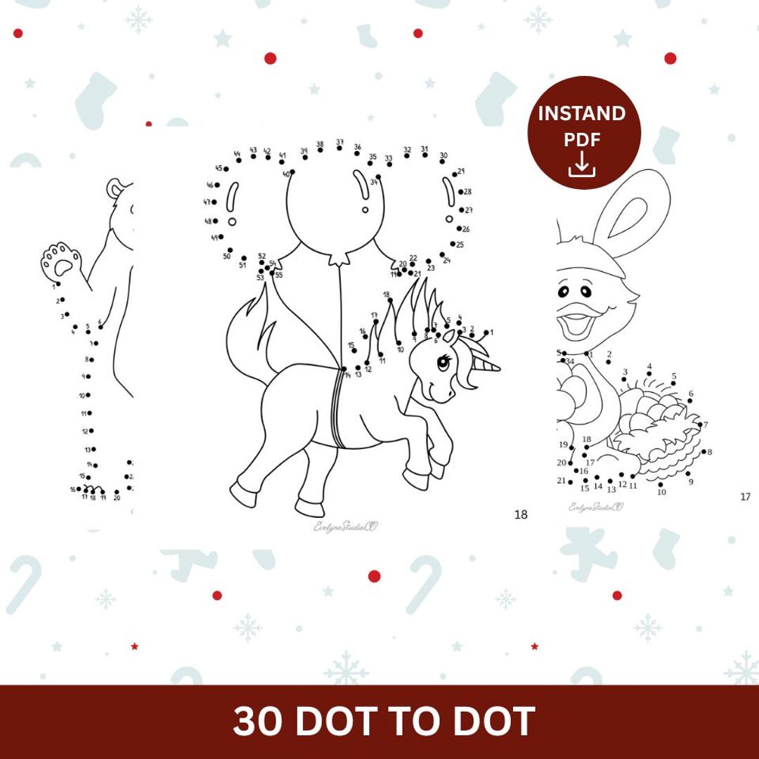 30 Page Animal Dot to Dot Worksheets - Preschool Activity Coloring ...