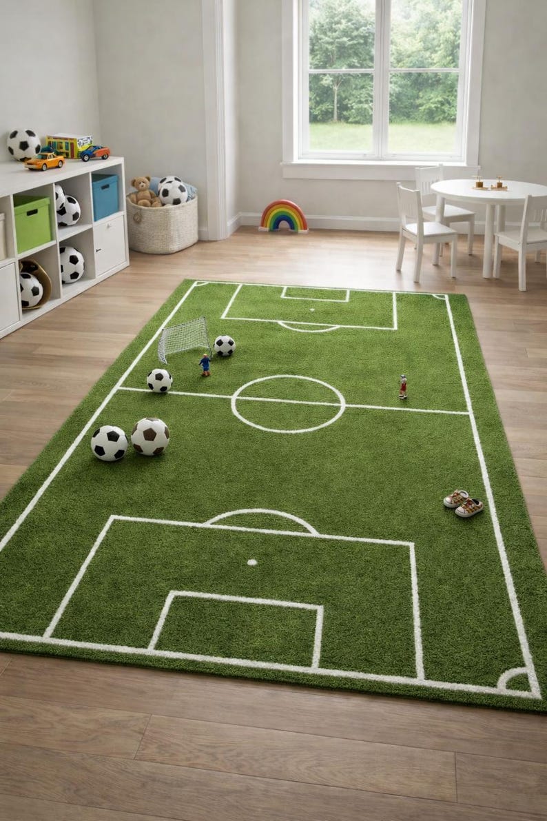 Soccer Field Tufted Area Rug | Football Field Rug for Kids Room ...