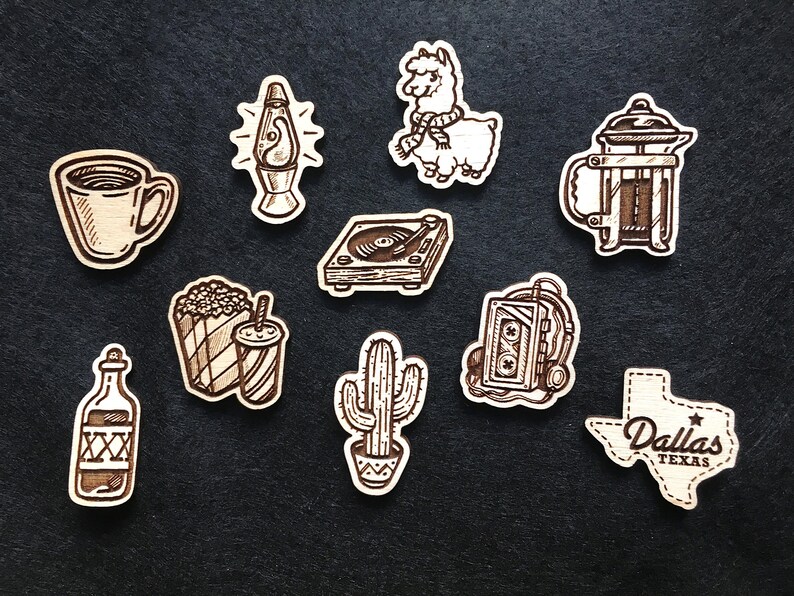 Mix-n-match Pin Pack 3-for-20 Engraved Solid Wood Lapel Pin | Etsy