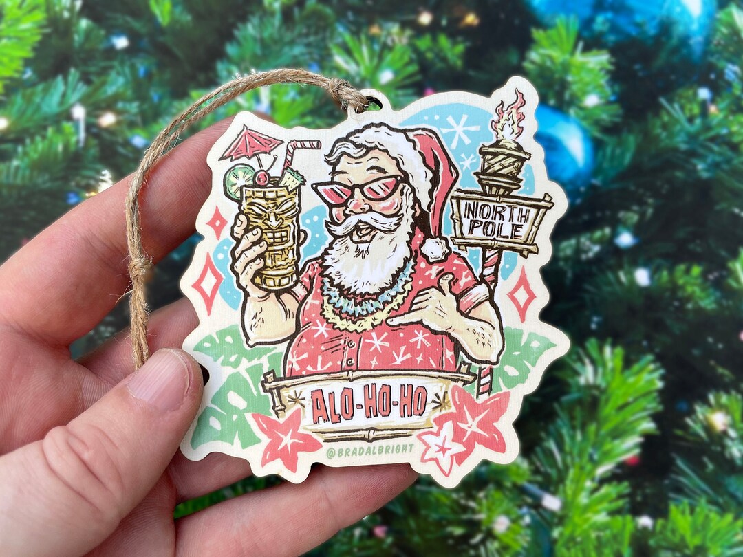 Timeless Tiki Santa Ornament - Alo Ho Ho - Mid Century Style Tropical ...