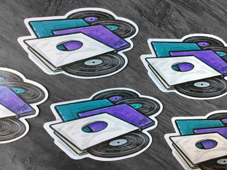 Stack of Vinyl Records Audiophile Music Sticker Water | Etsy