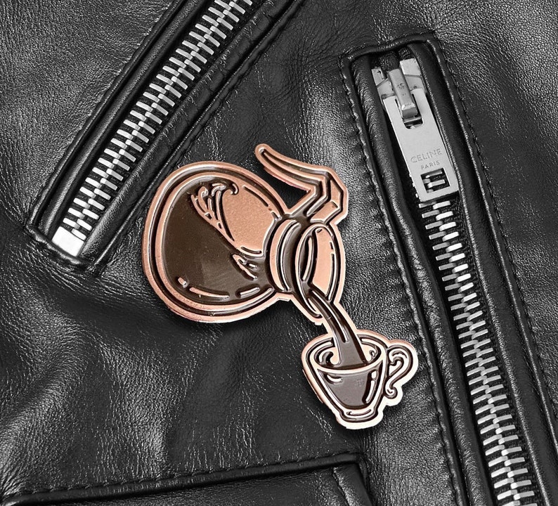 Coffee Pot Lapel Pin - Antique Bronze & Dark Chocolate Enamel - Fresh ...