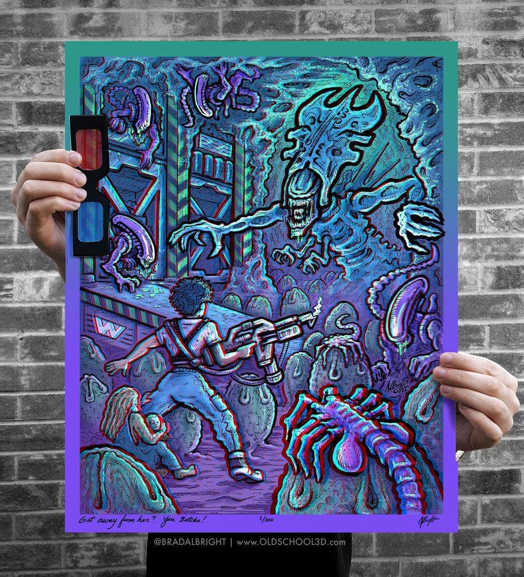 Aliens 3D Poster With Glasses - Ripley & Newt in Queen Hive With ...