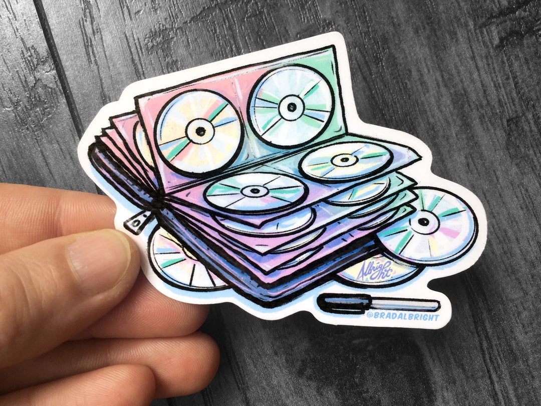 CD Collection Book Sticker - Retro Music CD Storage Wallet Illustration ...