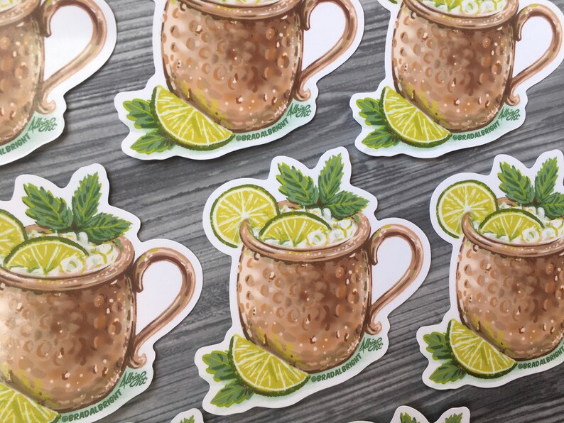 Moscow Mule Copper Mug Sticker - Hand Drawn Illustration - Water ...