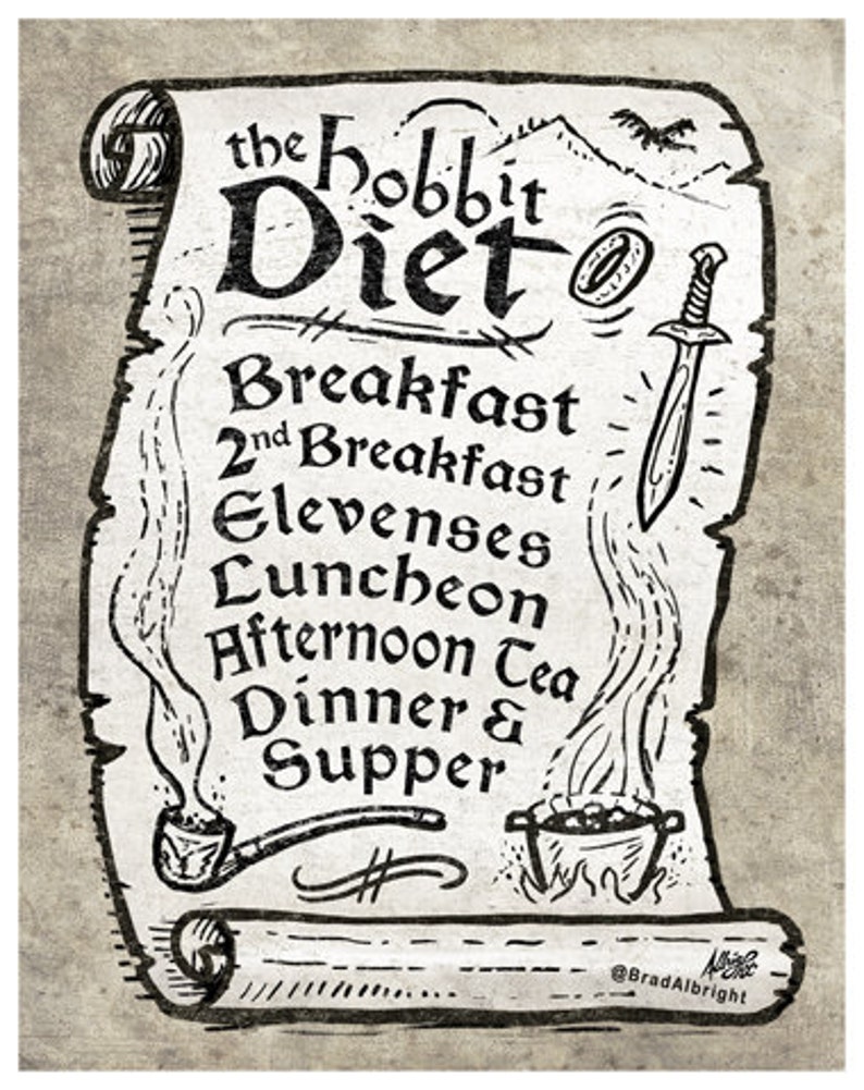 Hobbit Diet Lord of the Rings Menu 11x14 Art Print | Etsy