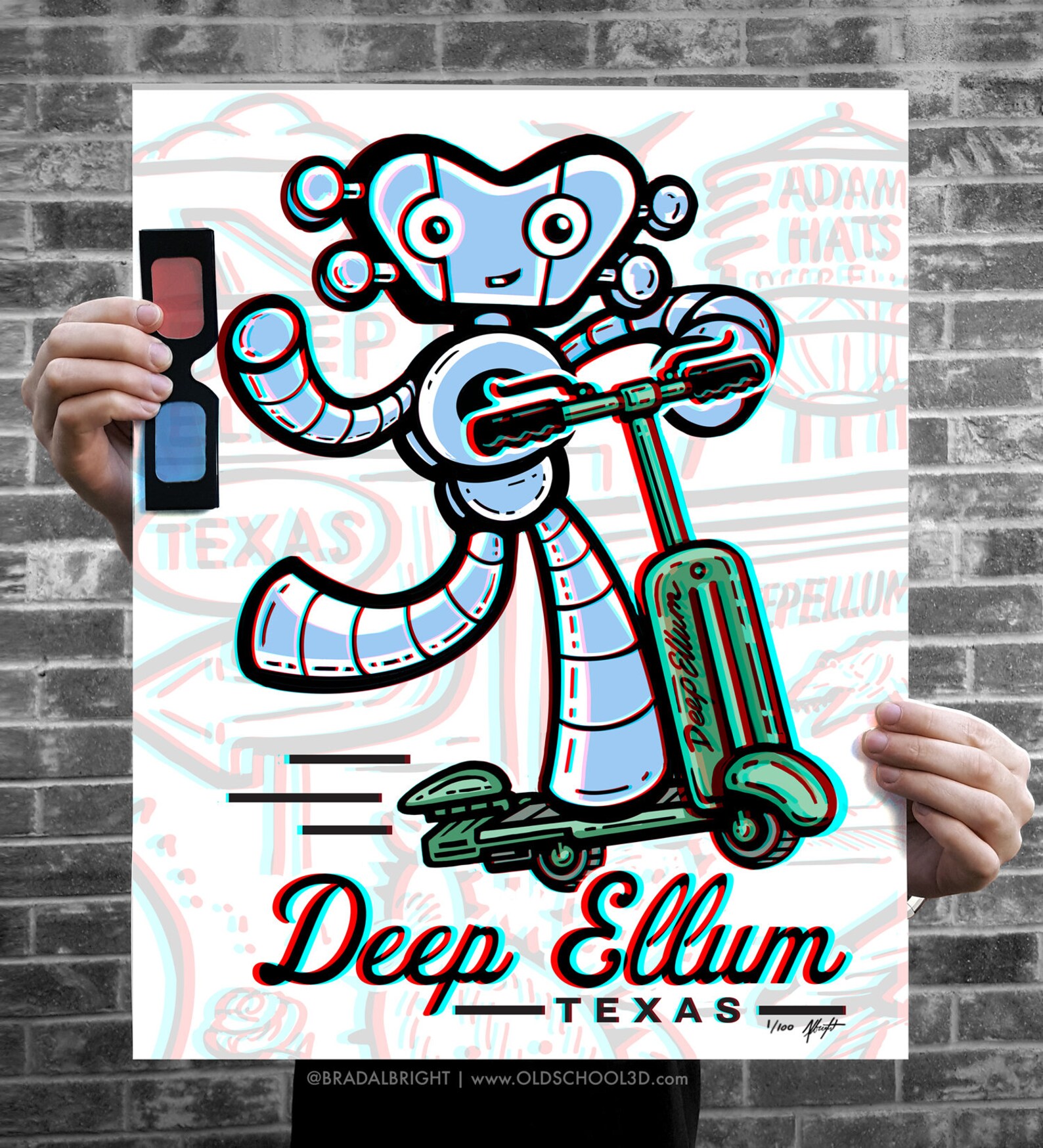 Deep Ellum Traveling Man on Scooter Poster Illustration | Etsy