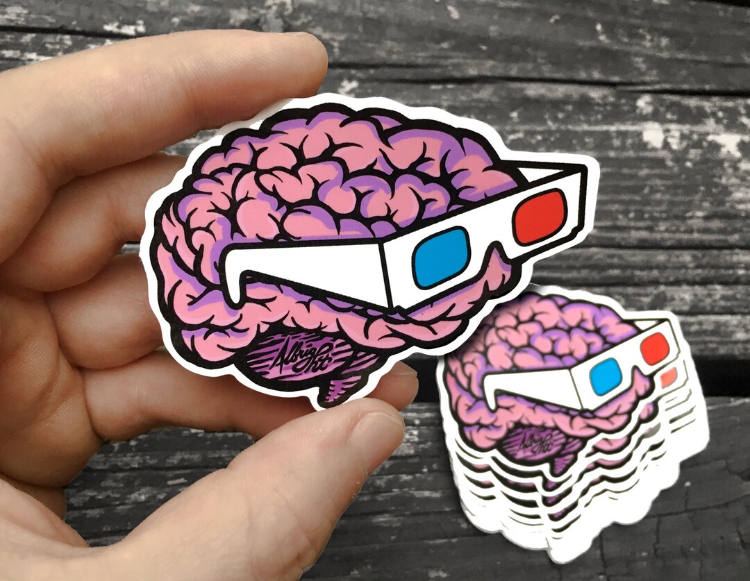 Brain Sticker Decal - Brain Wearing 3D Glasses - FREE US SHIPPING - Etsy