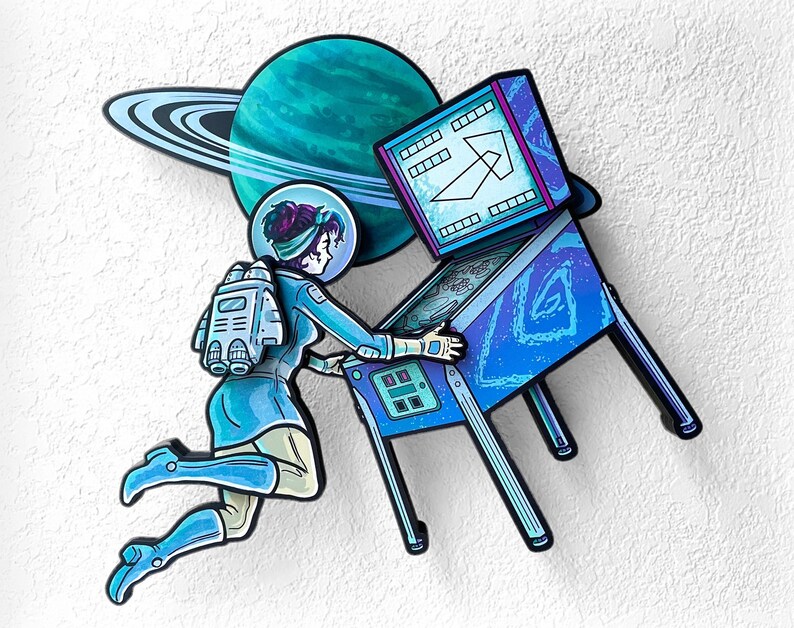 Space Girl Pinball Wall Sculpture- Woodcut Retro Arcade Game Room Decor ...