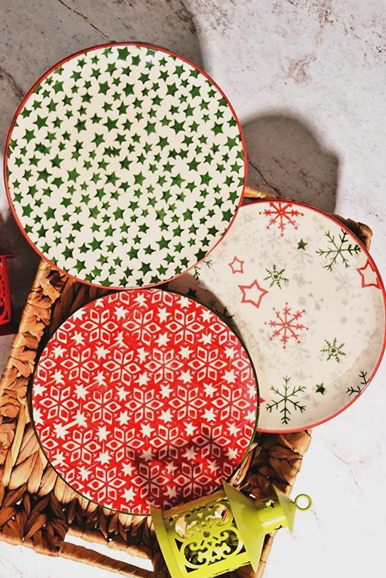 Handmade Christmas Cake Plate Set | Premium Festive Dessert Plates ...