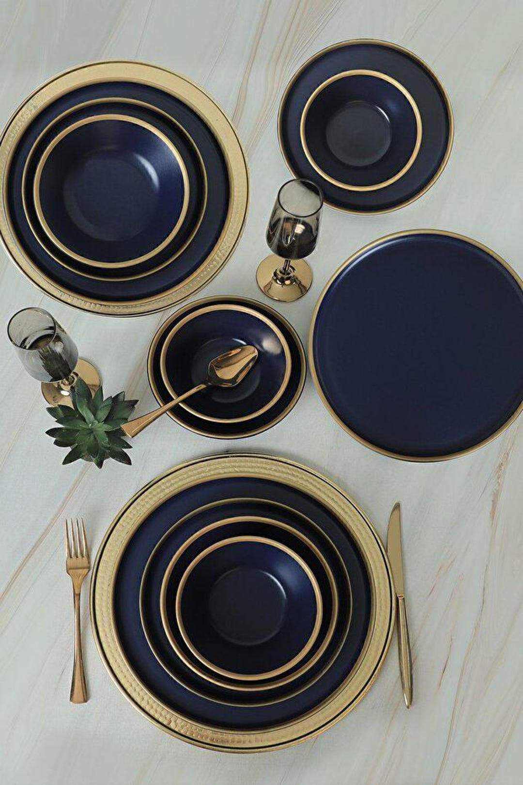 Navy Blue Dinnerware Set for 6 – 24-piece Ceramic Plate & Bowl Set ...