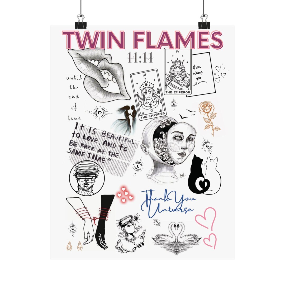 Twin Flames Collage Poster Matte Vertical Poster | Tarot, Moon, Hearts ...