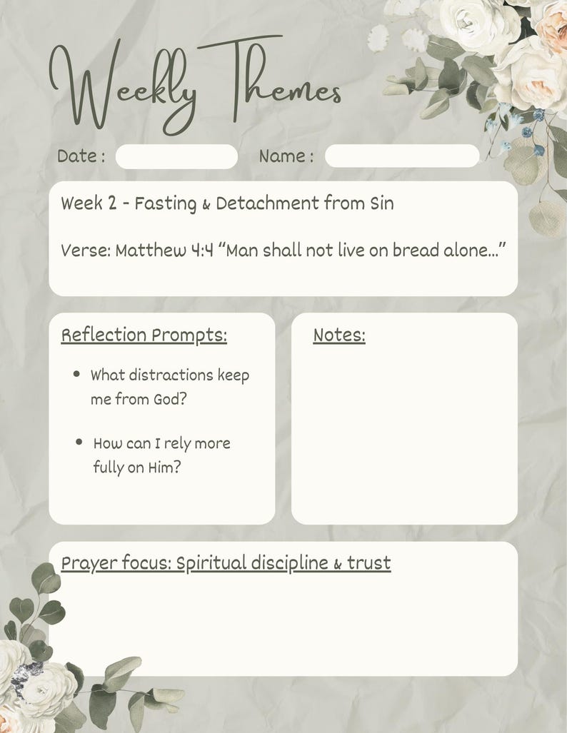 Lent Weekly Journal Printable, 7-week Lenten Devotional, BONUS Tracker ...