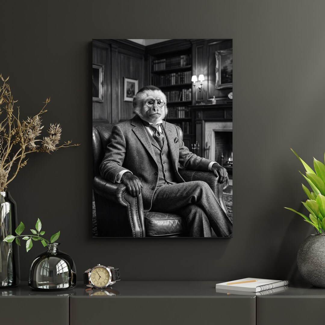 Monkey Gentleman – Vintage B&W Animal Wall Art (digital Download) - Etsy