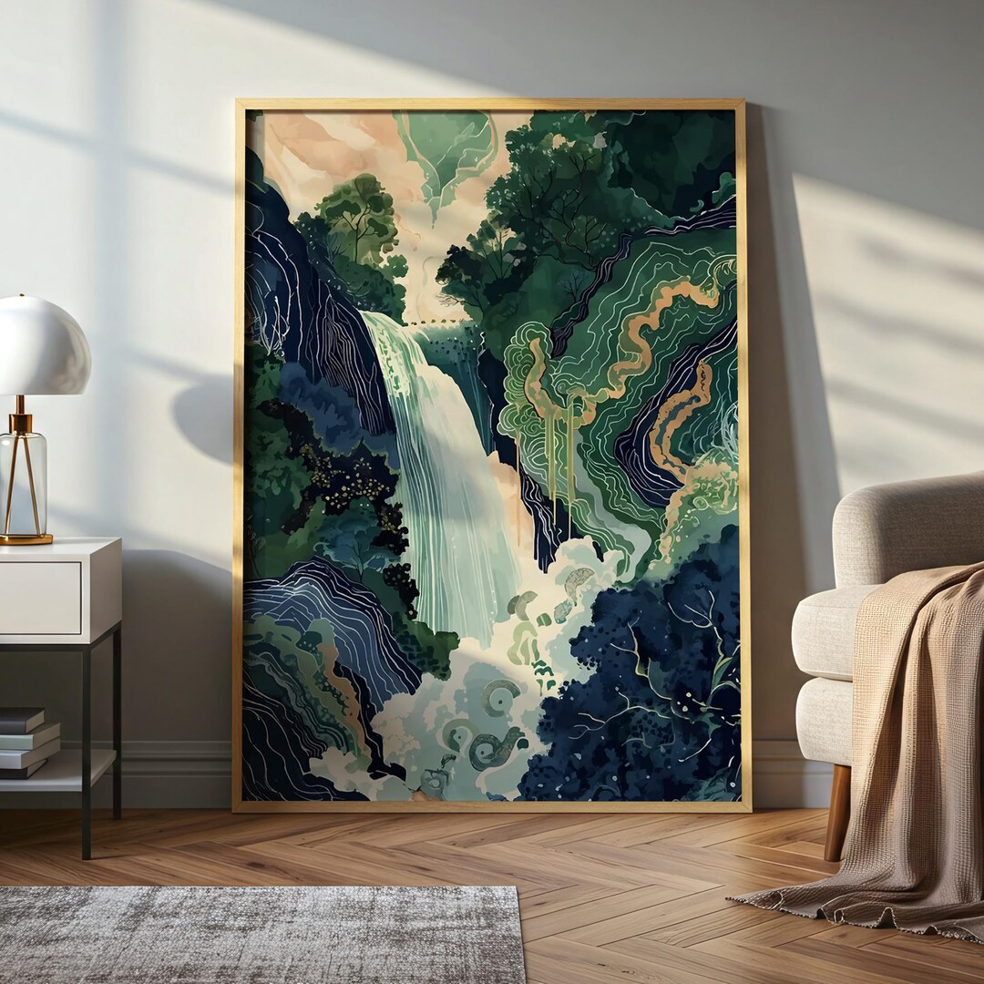 Katsushika Hokusai Waterfall Print, Japanese Ukiyo-e Landscape Wall Art ...