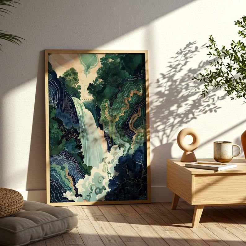 Katsushika Hokusai Waterfall Print, Japanese Ukiyo-e Landscape Wall Art ...